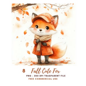 Watercolor Fox Clipart,bundle 8 High Quality Png,fall Autumn Fox,winter ...