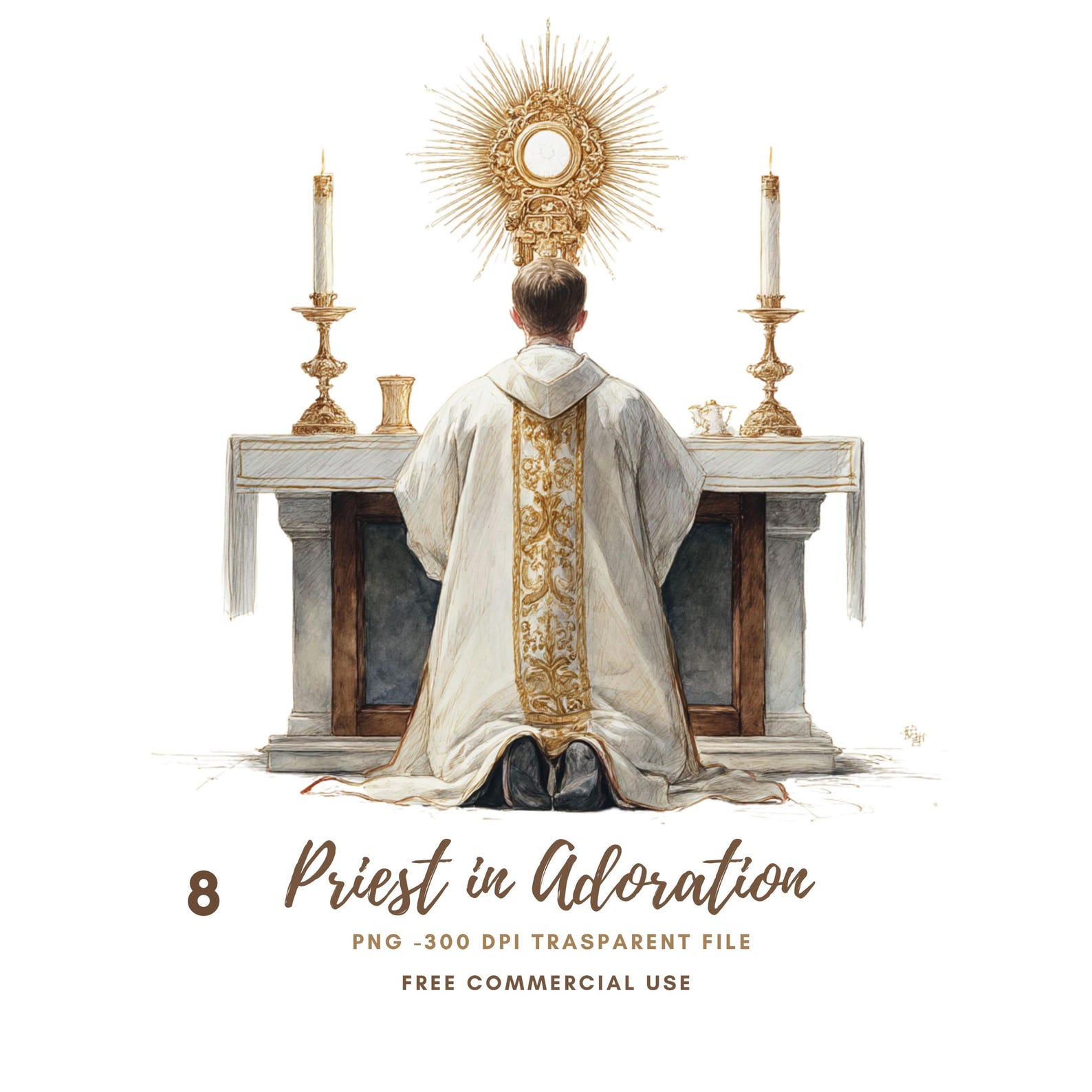 Priest in Adoration Clipart Png,bundle 8 High Quality, Watercolor ...