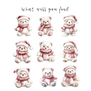 Christmas Teddy Bear Clipart, Watercolor 9 High Quality Png,pink Winter ...