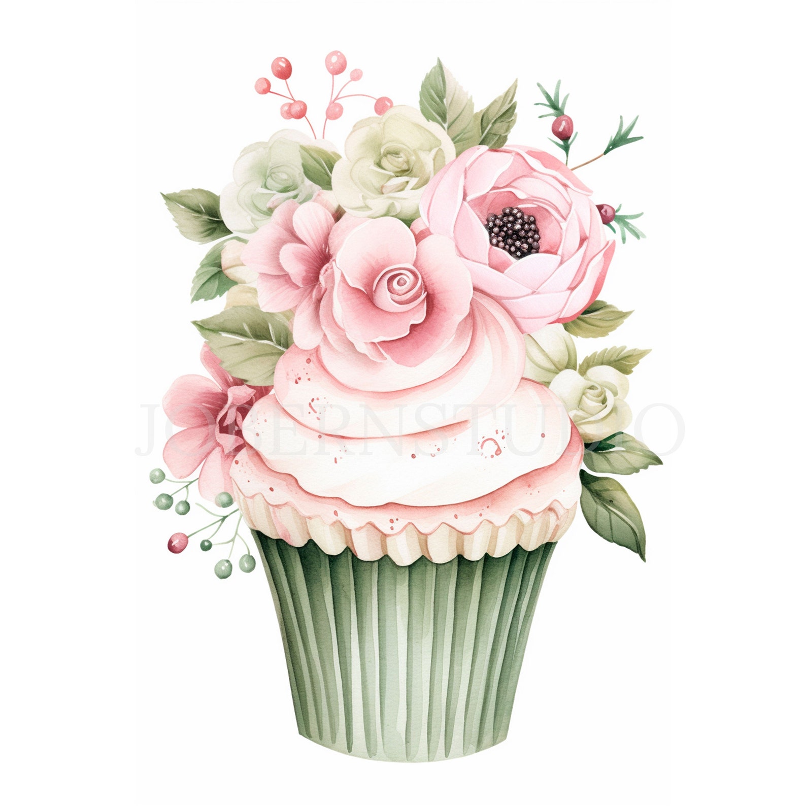 Flower Cupcake Clipart,bundle 15 High Quality Png,watercolor Floral ...