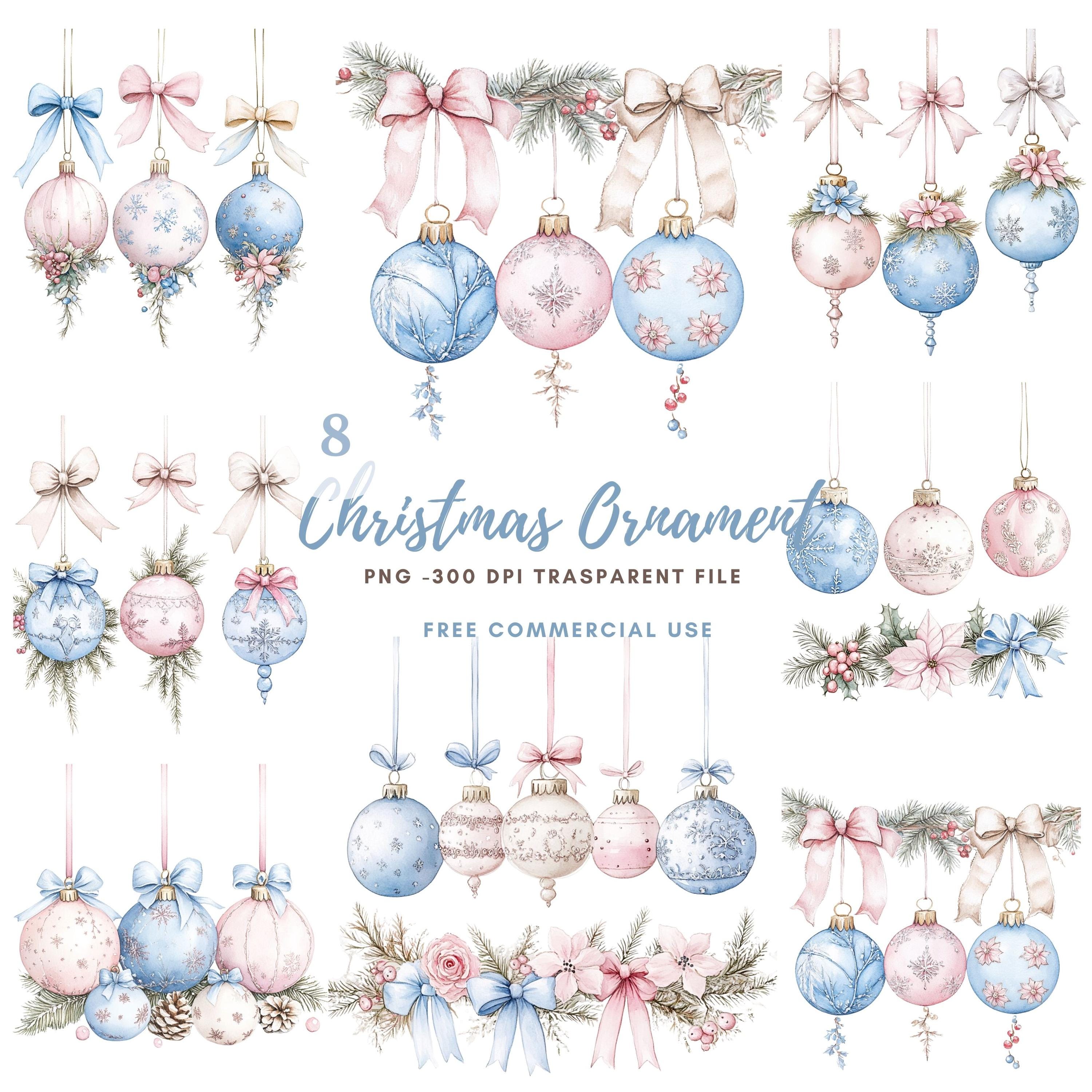 Pink Christmas Ornament Clipart PNG Bundle 8 | Watercolor Christmas ...