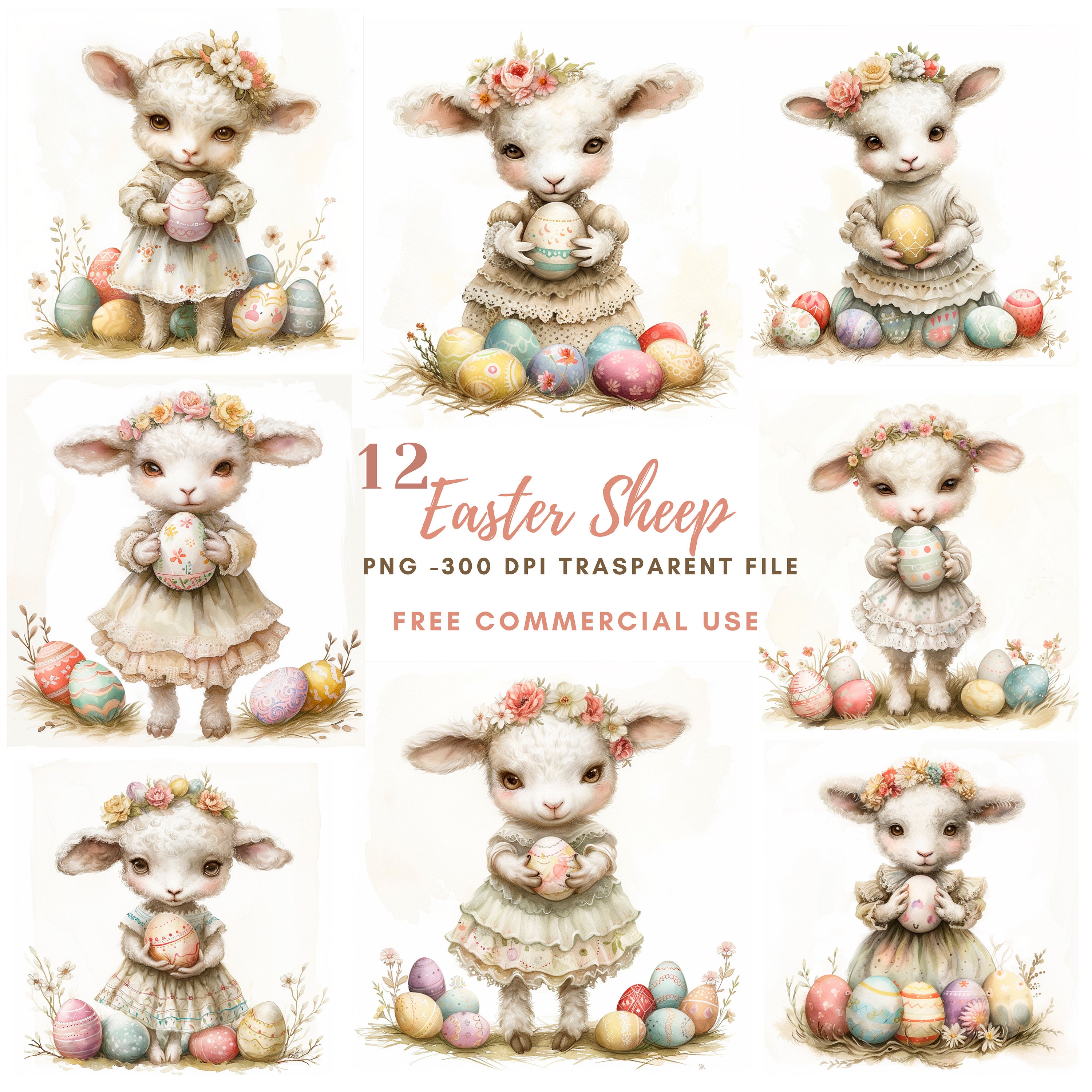 Easter Sheep Clipart PNG Bundle 14 High Quality,pastel Easter ...