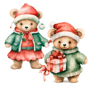 Christmas Teddy Bear, Watercolor Clipart PNG,15 High Quality Jpgs ...