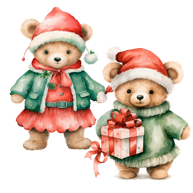 Christmas Teddy Bear Clipart,bundle 15 High Quality Png,watercolor ...
