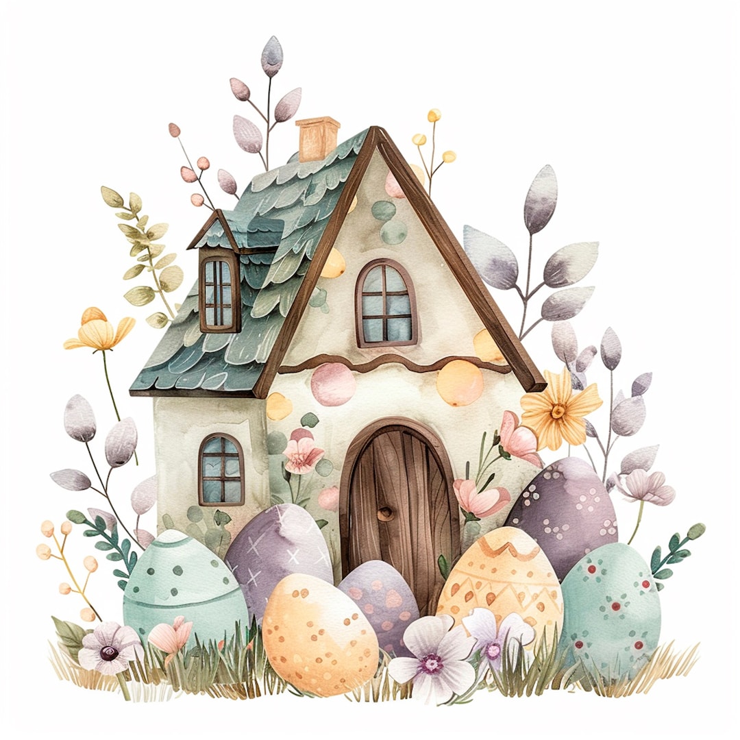 Easter House Clipart PNG Bundle 12 High Quality,watercolor Egg ...
