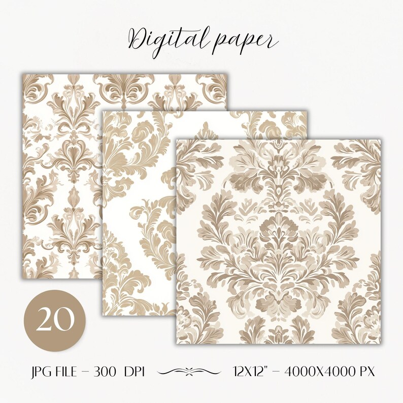 Italian Beige Pattern Digital Paper Pack -20 Scrapbook Junk Journal ...