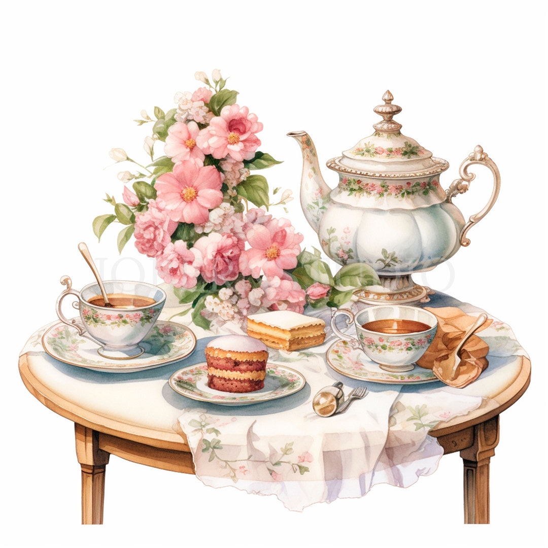 Victorian Breakfast Clipart,bundle 13 High Quality Png,watercolor Cup ...
