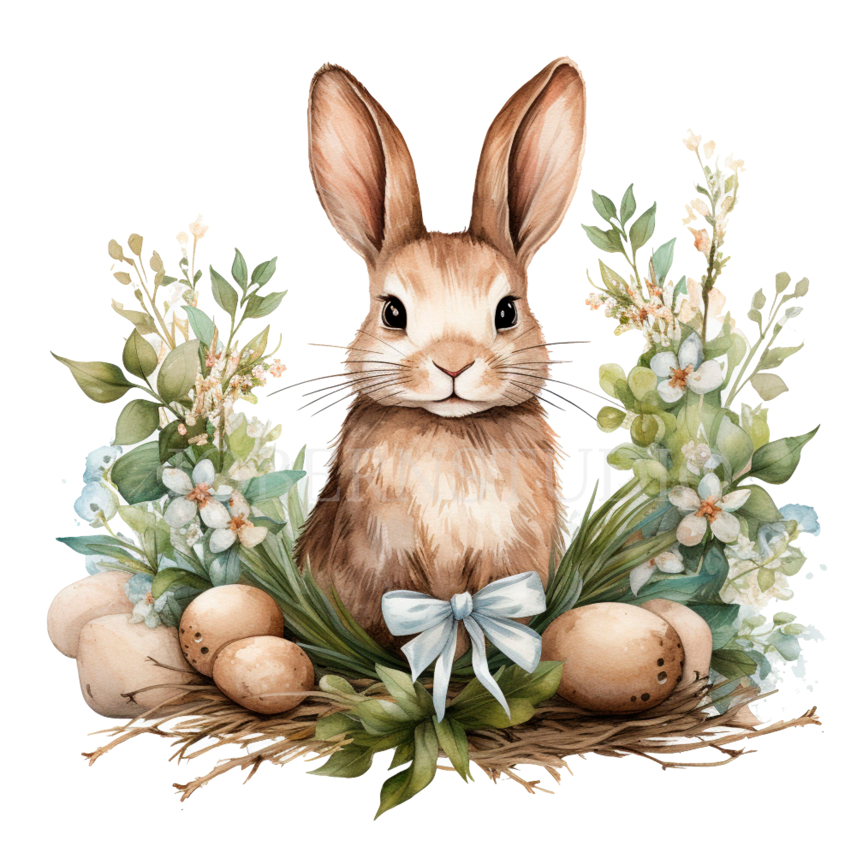 Easter Bunny Rustic Clipart PNG Bundle 15 High Quality JPG, Watercolor ...