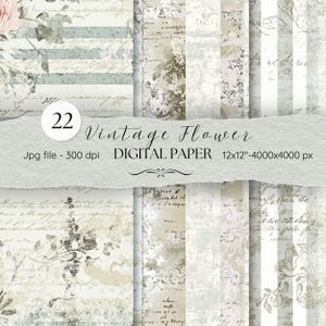 Shabby Chic Digital Paper Pack- 22 Vintage Scrapbook Junk Journal ...