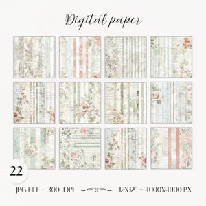 Shabby Chic Digital Paper Pack- 22 Vintage Scrapbook Junk Journal ...