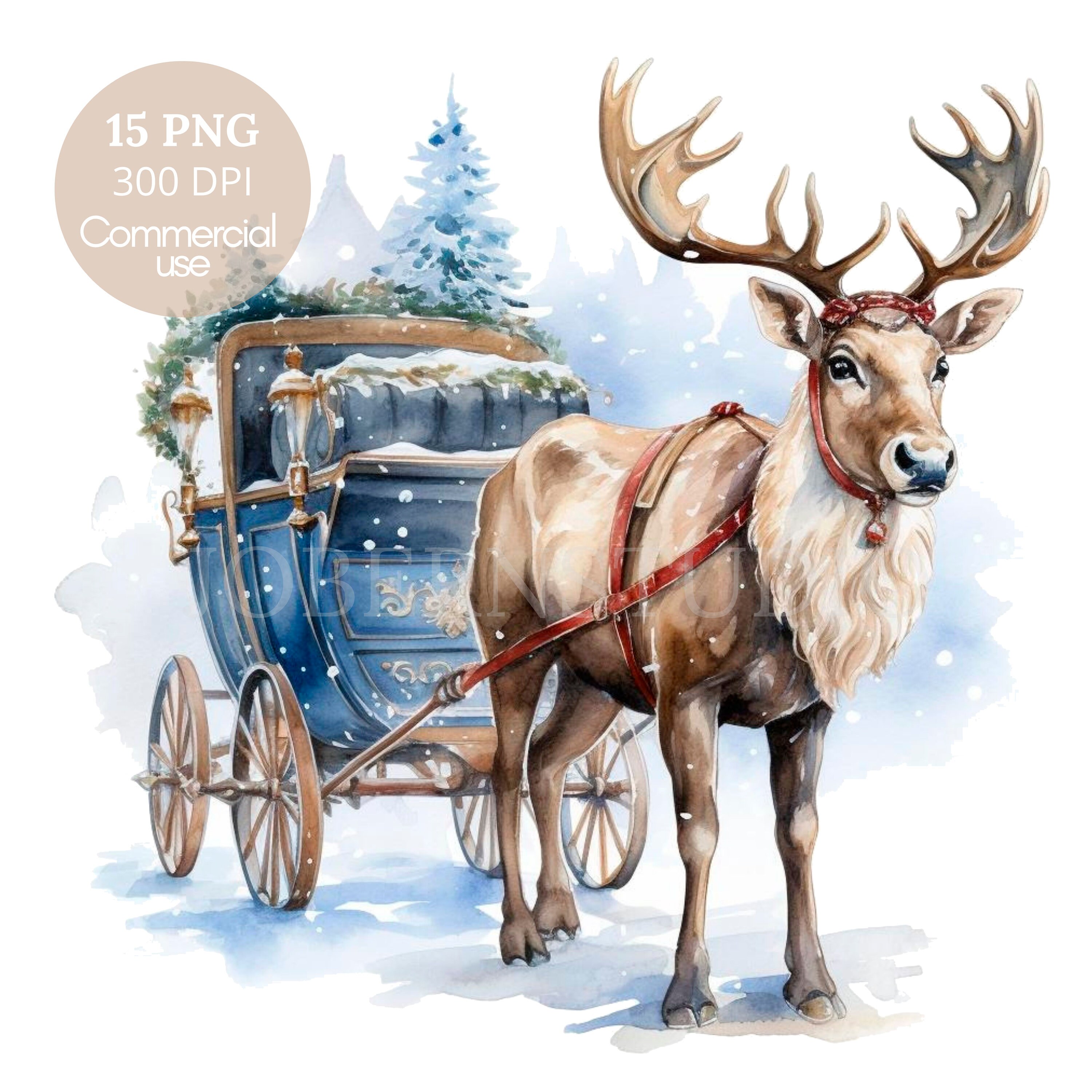 Christmas Sled Reindeer Clipart Png,bundle 15 High Quality Jpg,digital ...