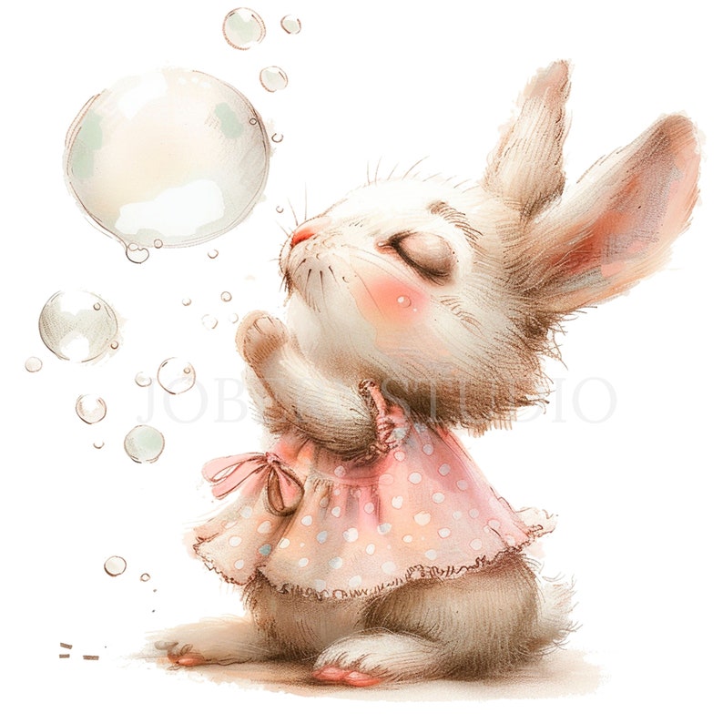 Cute Bunny Clipart PNG Bundle 15 High Quality,watercolor Bunny Bubbles ...