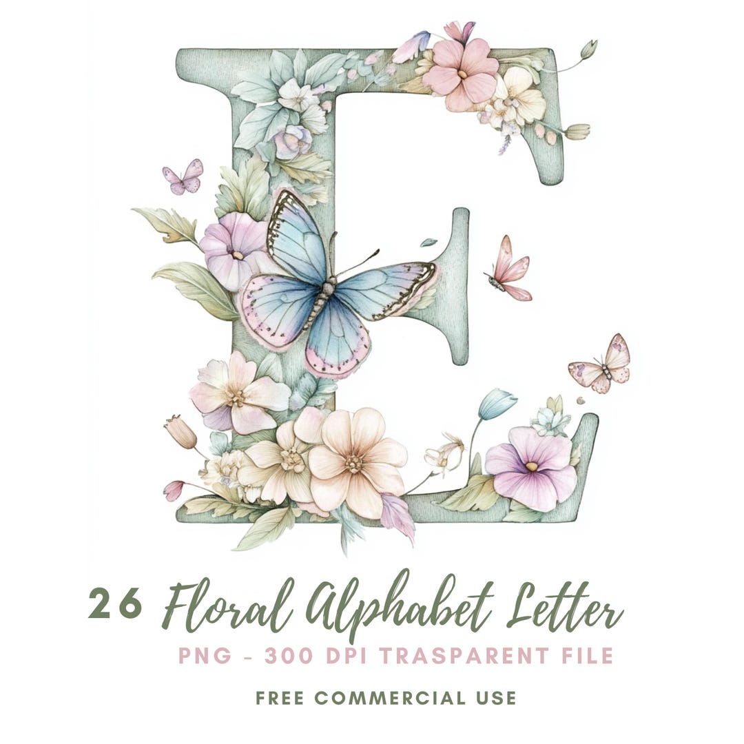 Floral Alphabet Letter Clipart Bundle 26 High Quality PNG, Watercolor ...