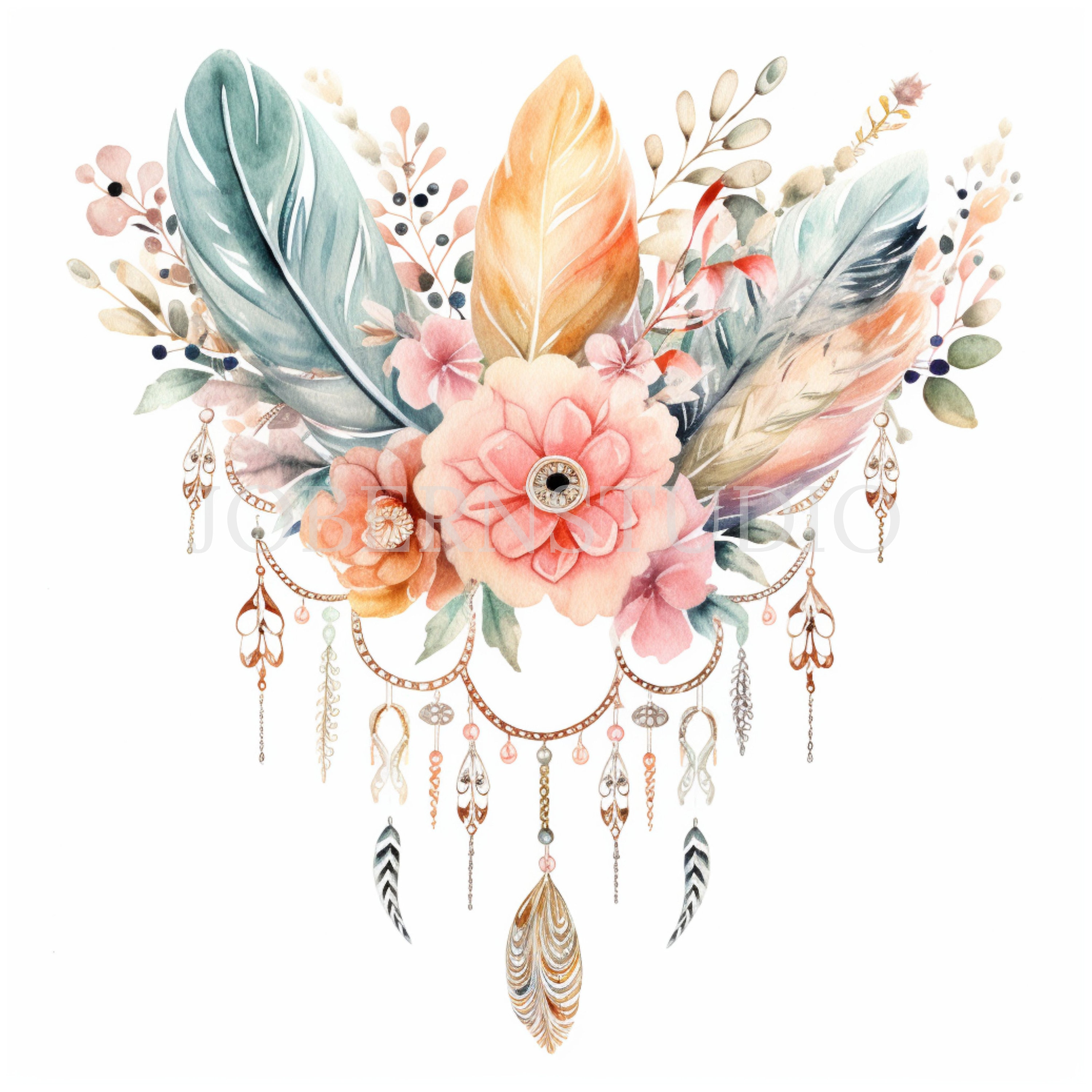 Boho Flower Clipart Bundle 10 High Quality Png,watercolor Floral ...