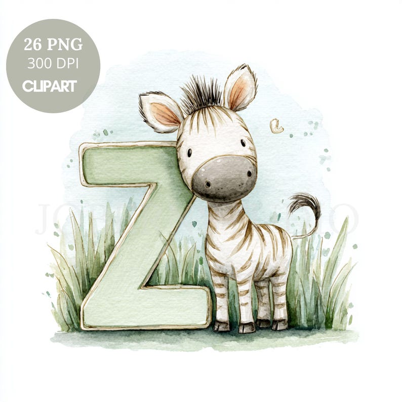 Nursery Alphabet Letter Clipart Bundle 26 High Quality PNG, Watercolor ...