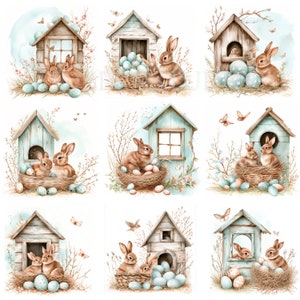 Easter Bunny Clipart PNG Bundle 13 High Quality JPG, Easter Watercolor ...