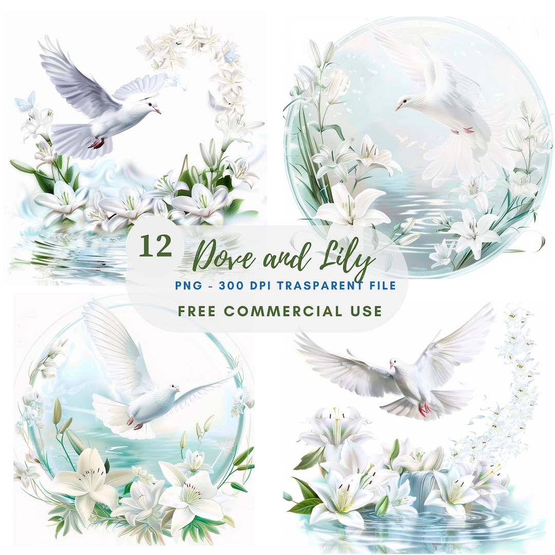 Dove and Lily Clipart Bundle 12 High Quality Png,watercolor Holy Spirit ...