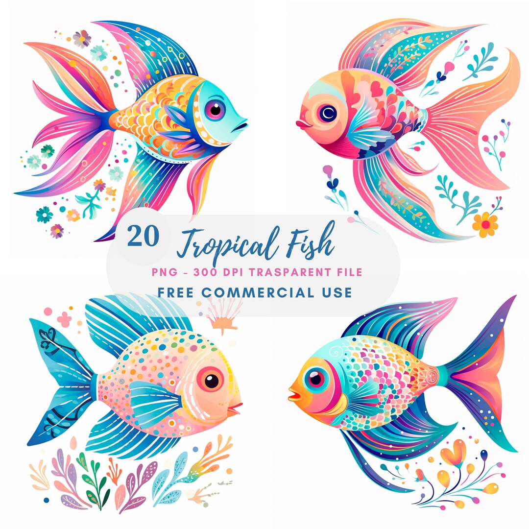 Tropical Fish Clipart PNG, Bundle 15 High Quality,watercolor Sea Fish ...