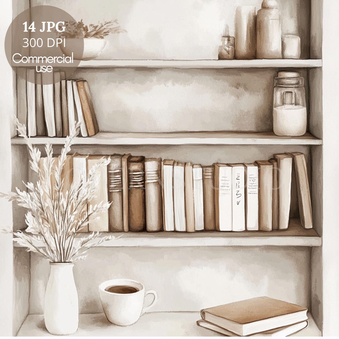 Cozy Bookshelf Clipart, Bundle 14 High Quality Png,watercolor Boho ...