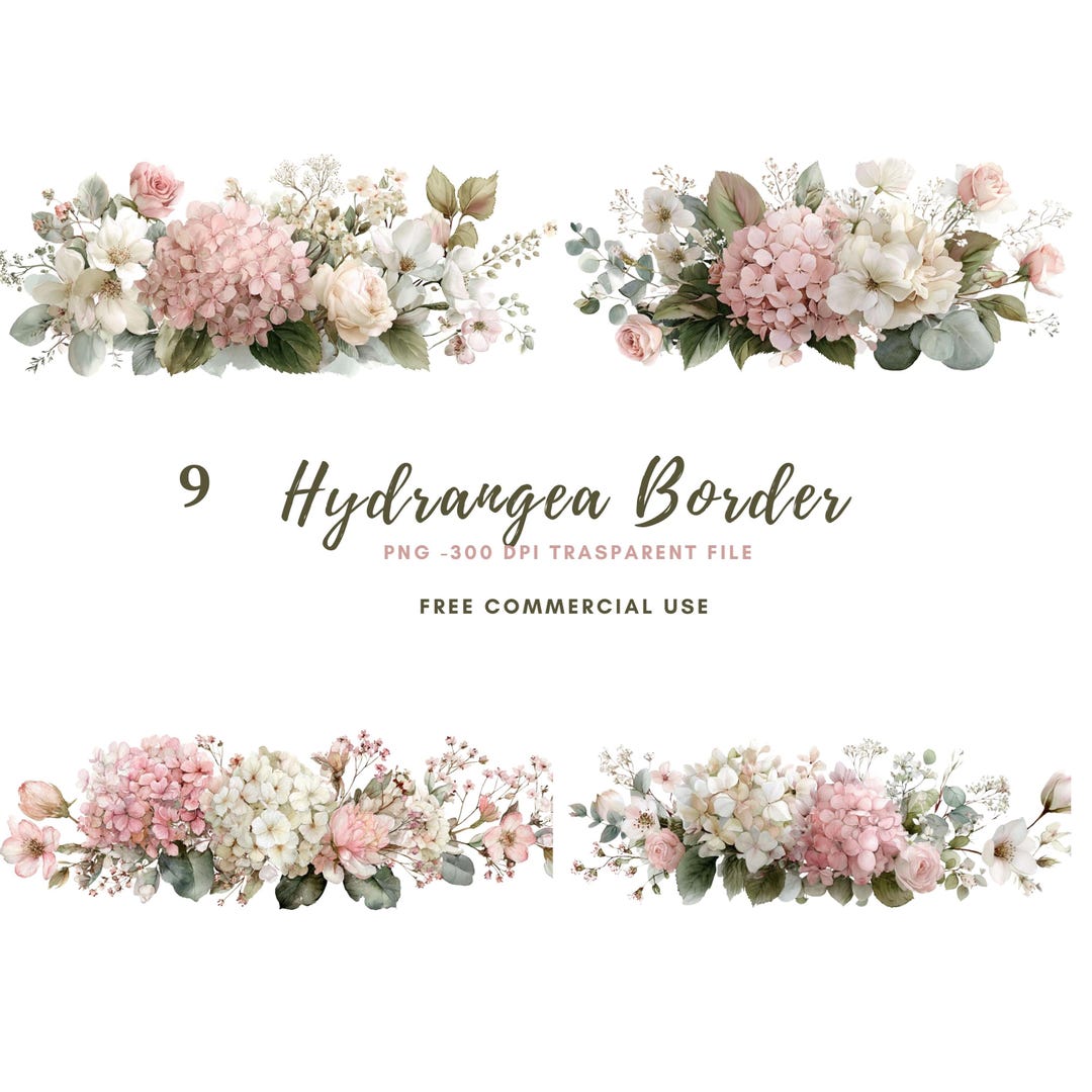 Hydrangea Border Clipart Bundle 9 High Quality Png|watercolor Hydrangea ...