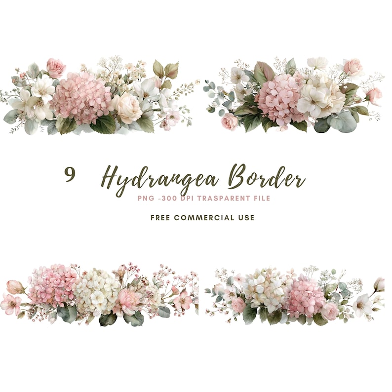 Hydrangea Border Clipart Bundle 9 High Quality Png|watercolor Hydrangea ...
