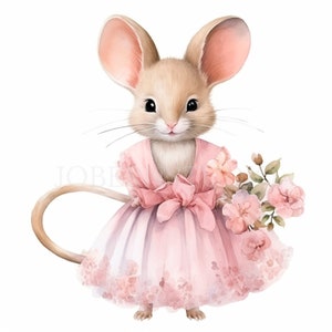 Pink Mouse Flower Clipart PNG Bundle 12 High Quality,watercolor Mouse ...