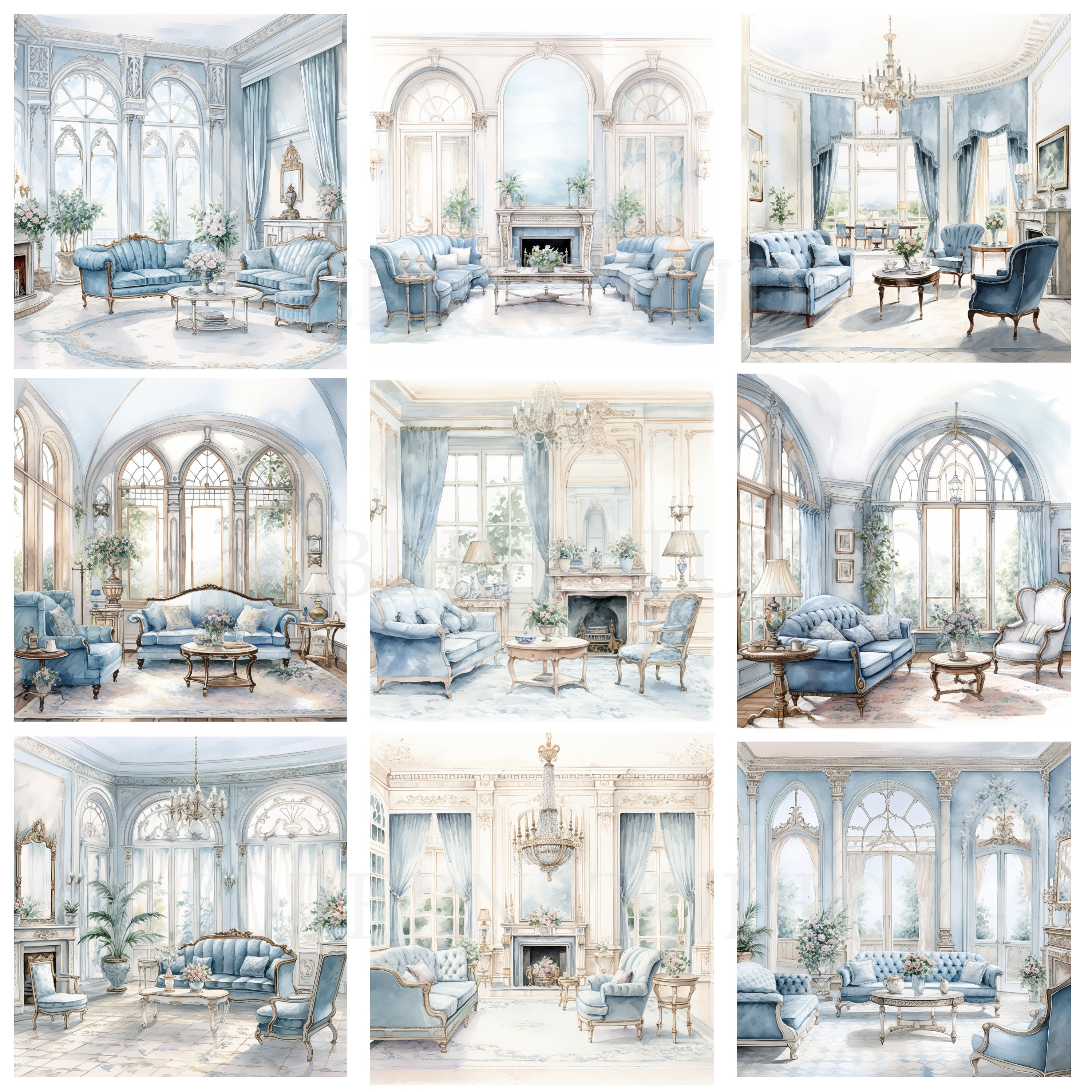 Living Room Clipart Bundle 15 High Quality Jpgs,watercolor Home Decor ...