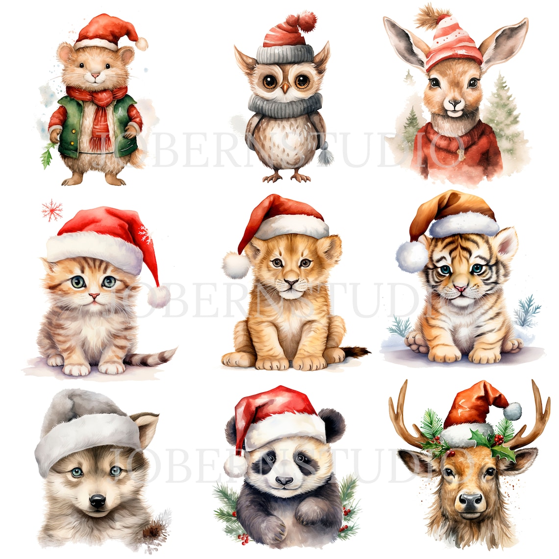 Christmas Animal Clipart Pngbundle 15 High Quality - Etsy