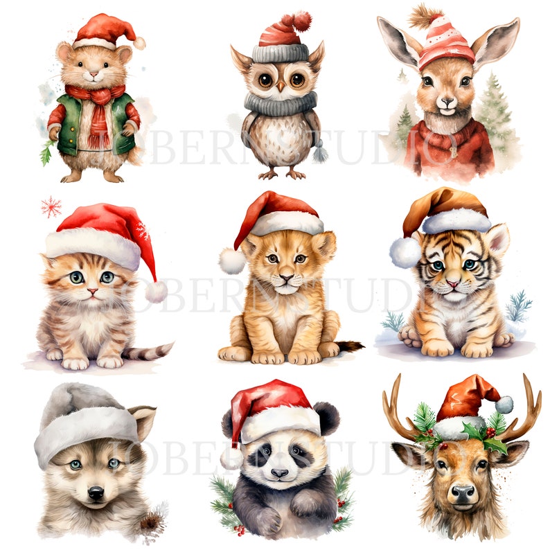 Christmas Animal Clipart Png,bundle 15 High Quality Jpg,digital ...