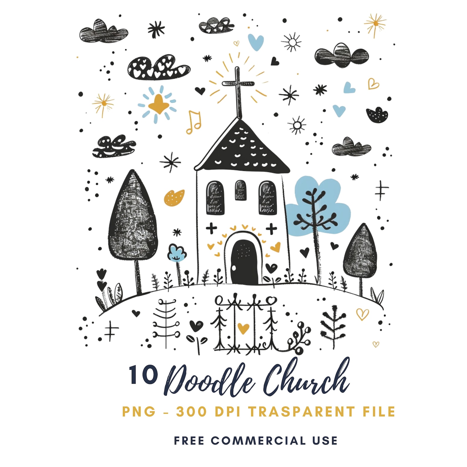 Doodle Church Clipart Png,bundle 10 High Quality,watercolor Baby Church ...