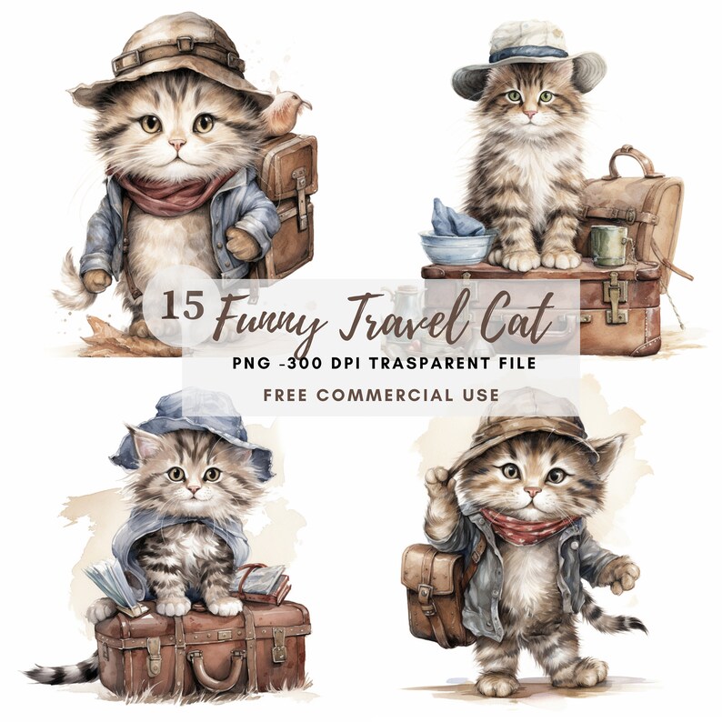 Crazy Cat Clipart PNG Bundle 15 High Quality Jpg,funny Travel Cats ...