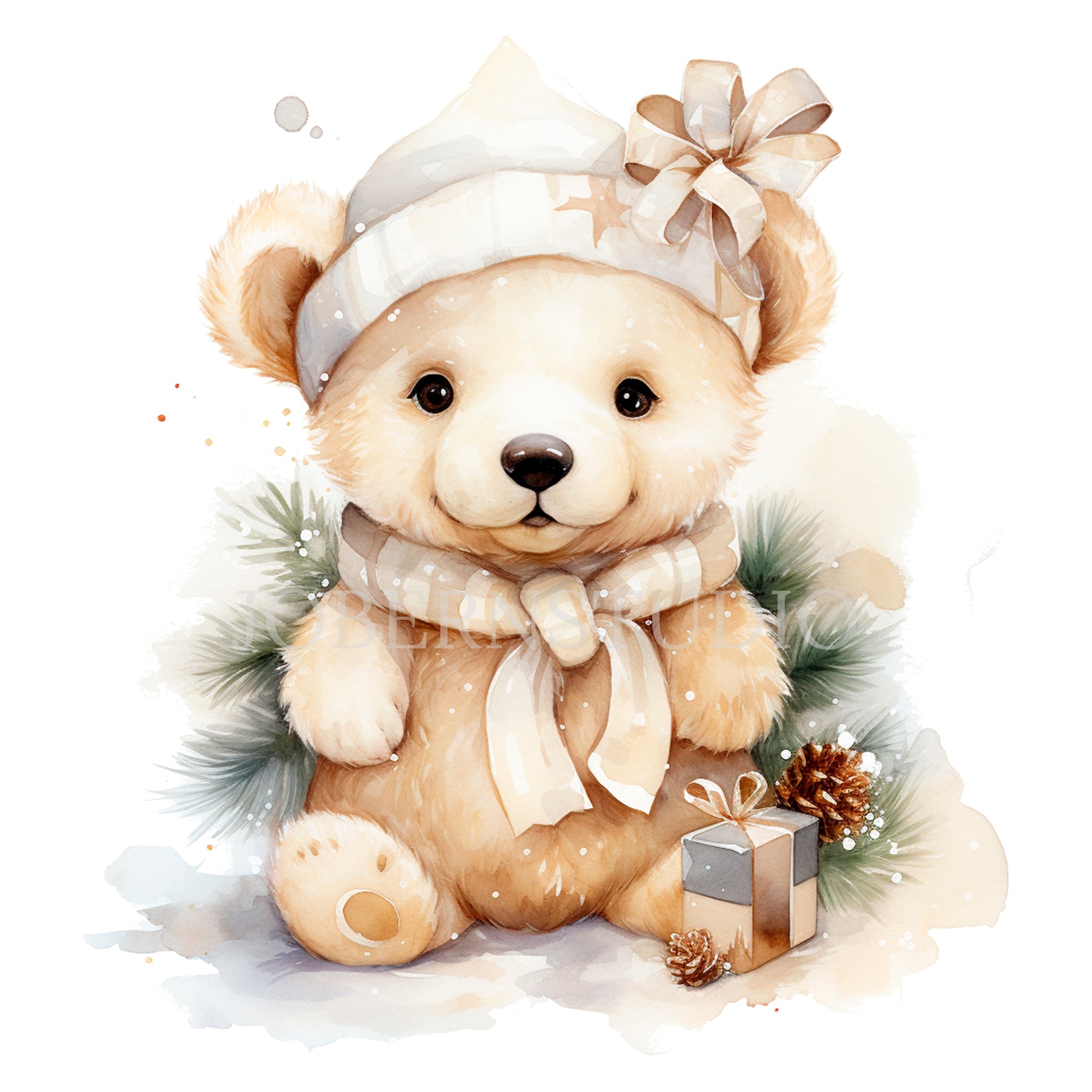 Christmas Teddy Bear, Watercolor Clipart PNG,15 High Quality Jpgs ...
