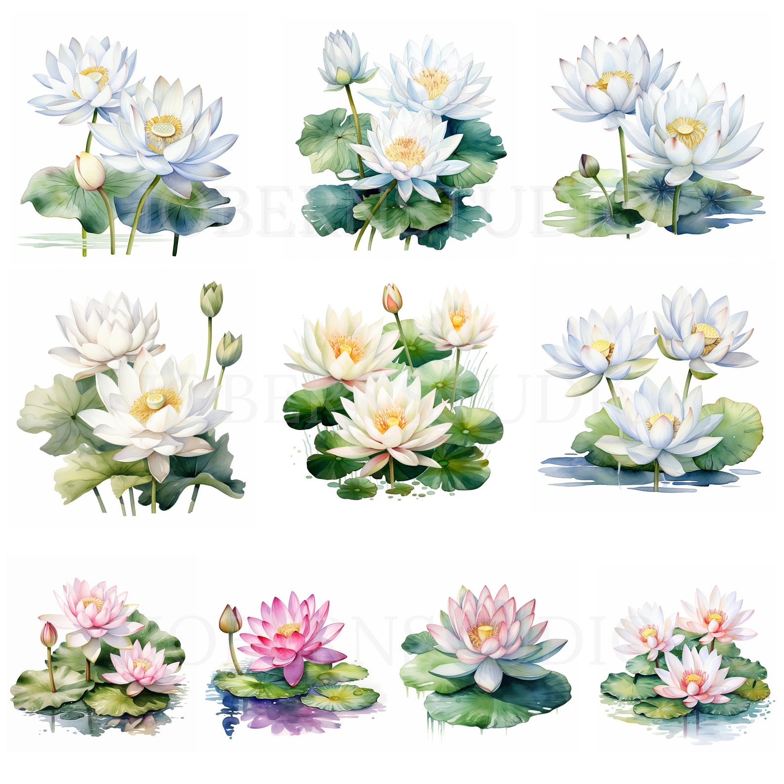 Lotus Flower Clipart Bundle 20 High Quality,watercolor Water Floral ...