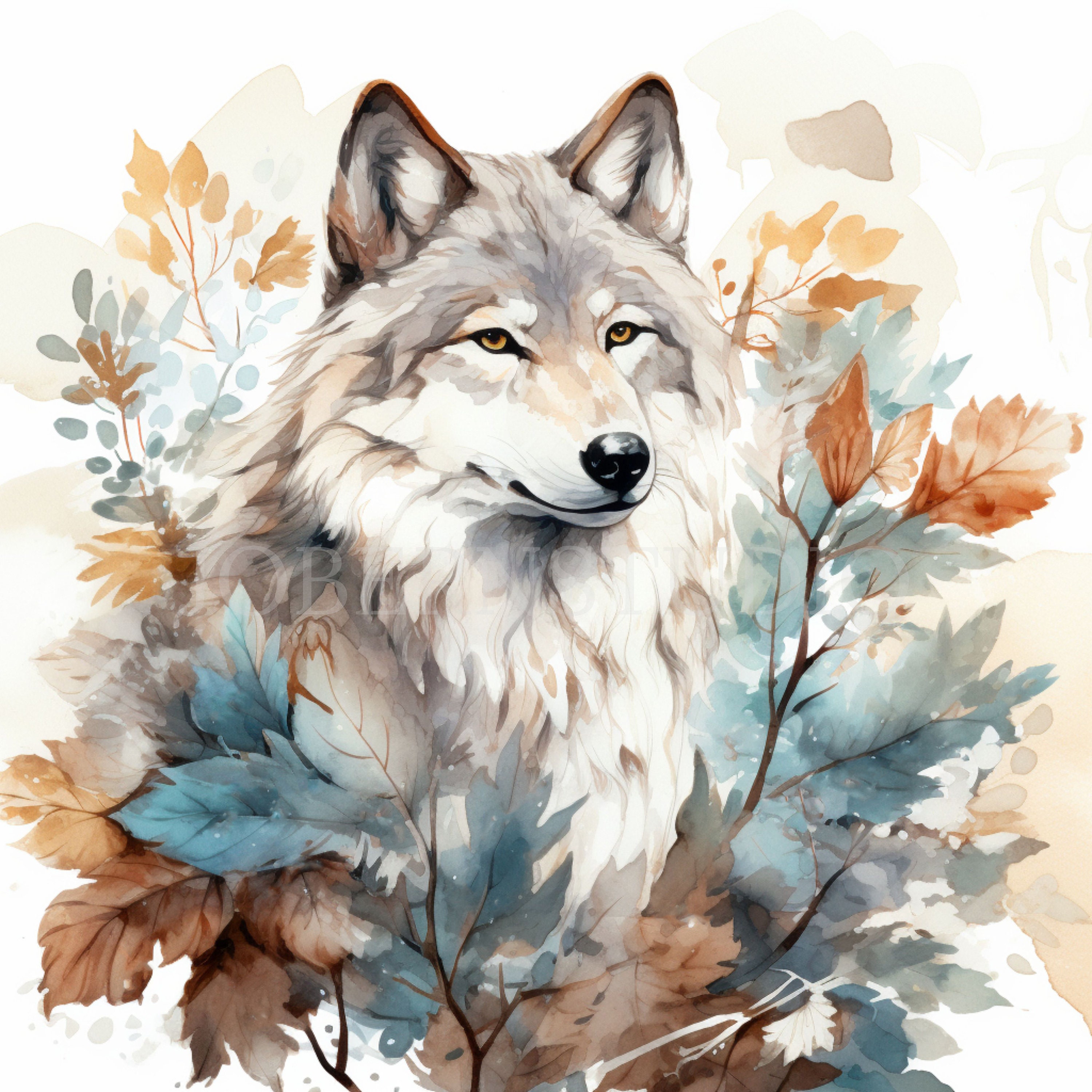 Wolf Fall Clipart Png,bundle 15 High Quality Jpg,watercolor Digital ...