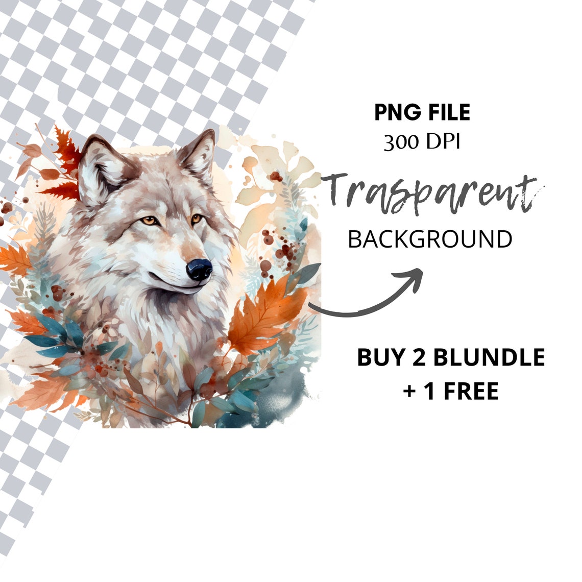 Wolf Fall Clipart Png,bundle 15 High Quality Jpg,watercolor Digital ...