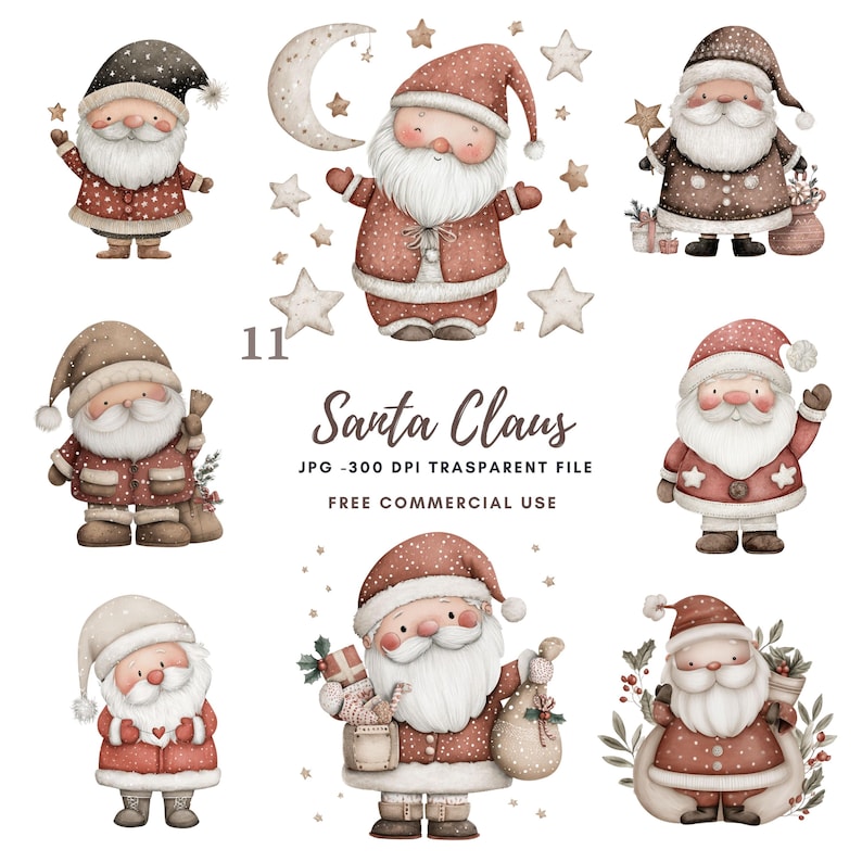 Christmas Santa Claus Clipart,bundle 11 High Quality Png,watercolor ...