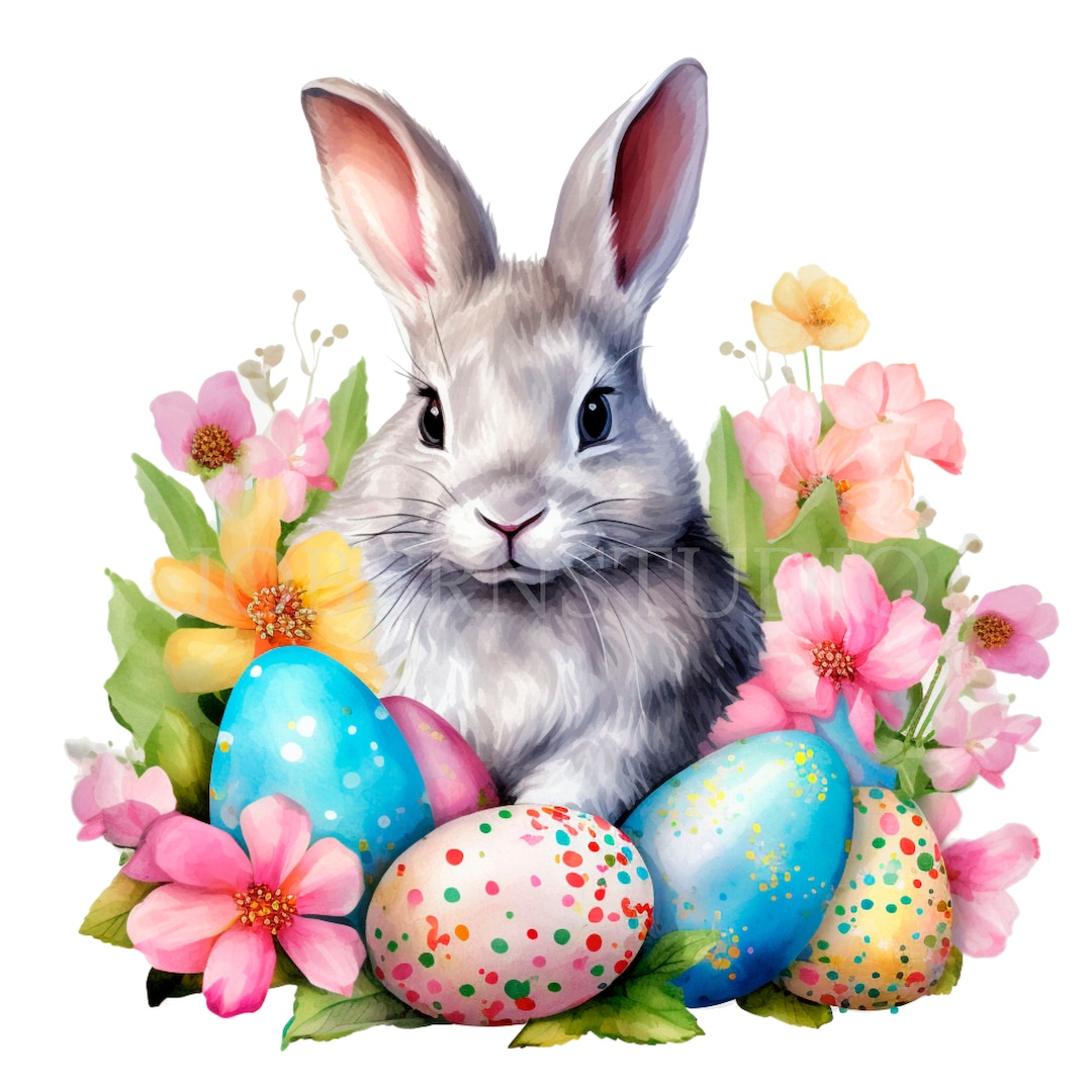 Easter Bunny Clipart PNG Bundle 10 High Quality JPG, Easter Watercolor ...