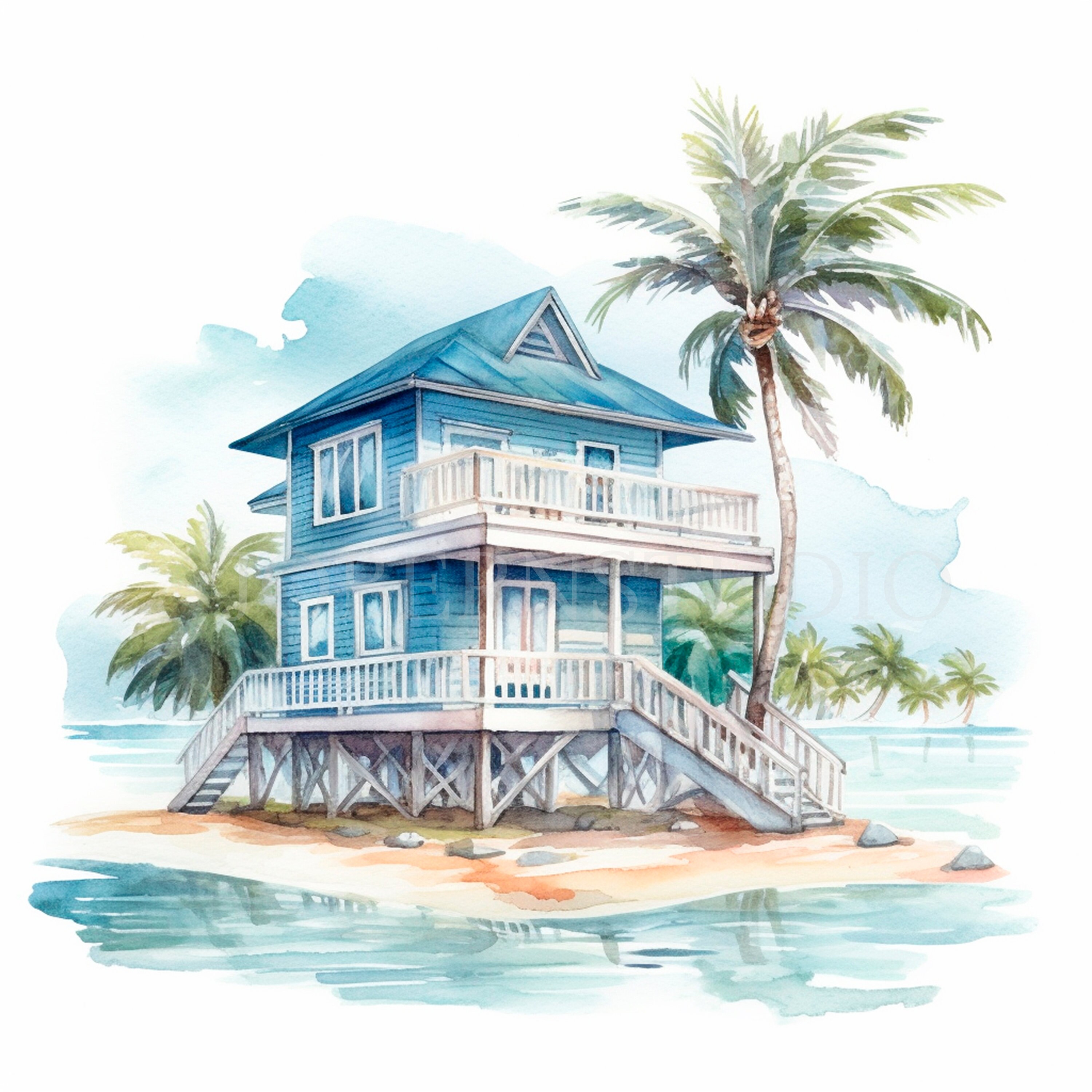 Beach House Clipart Png,bundle 20 High Quality Jpg,watercolor Landscape ...