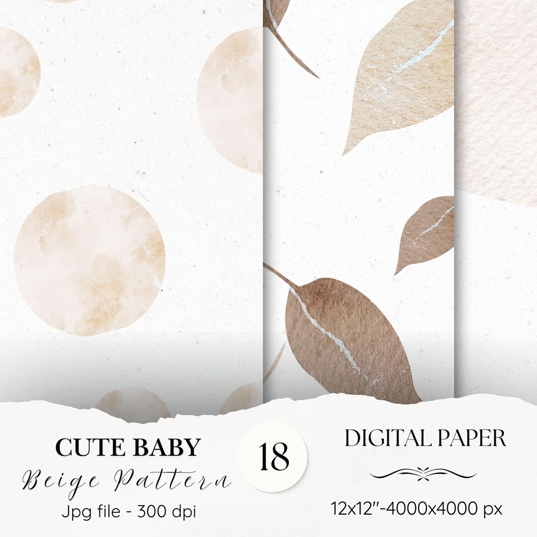 Cute Baby Digital Paper Pack-18 Nursery Beige Scrapbook Junk Journal ...