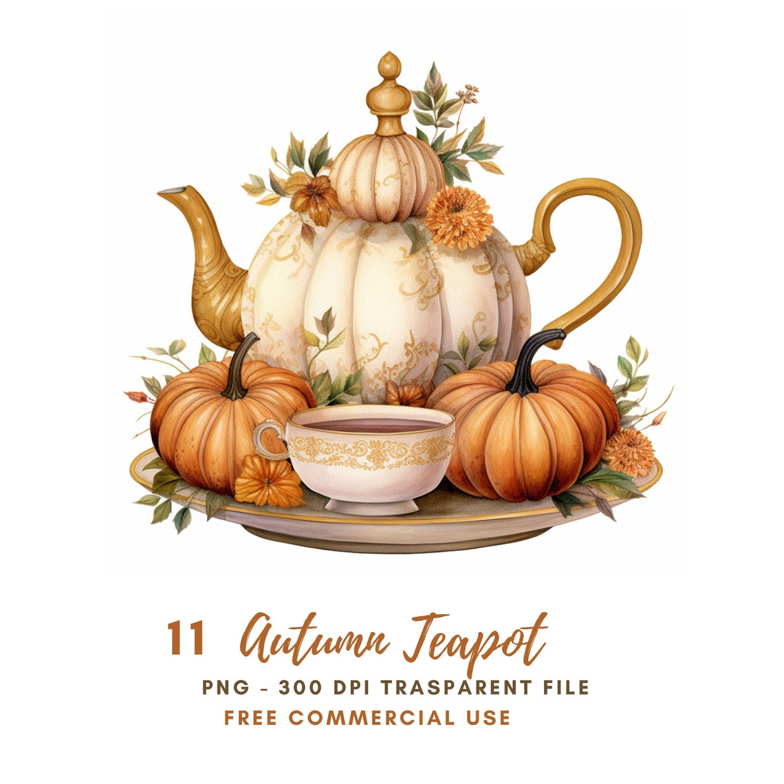 Fall Autumn Pumpkin Teapot Clipart PNG Bundle 11 High Quality Png ...