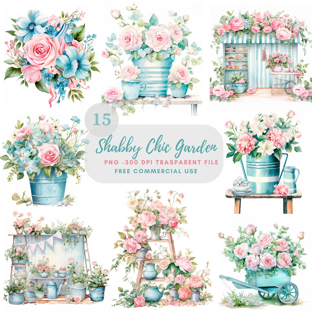 Shabby Chic Garden Clipart Bundle 15 High Quality Png,pink Flower ...