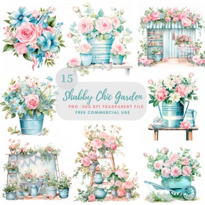 Shabby Chic Garden Clipart Bundle 15 High Quality Png,pink Flower ...