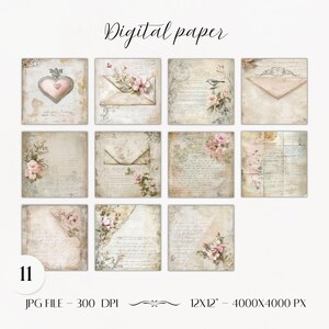 Shabby Chic Digital Paper Pack -11 Love Pages Scrapbook Junk Journal ...