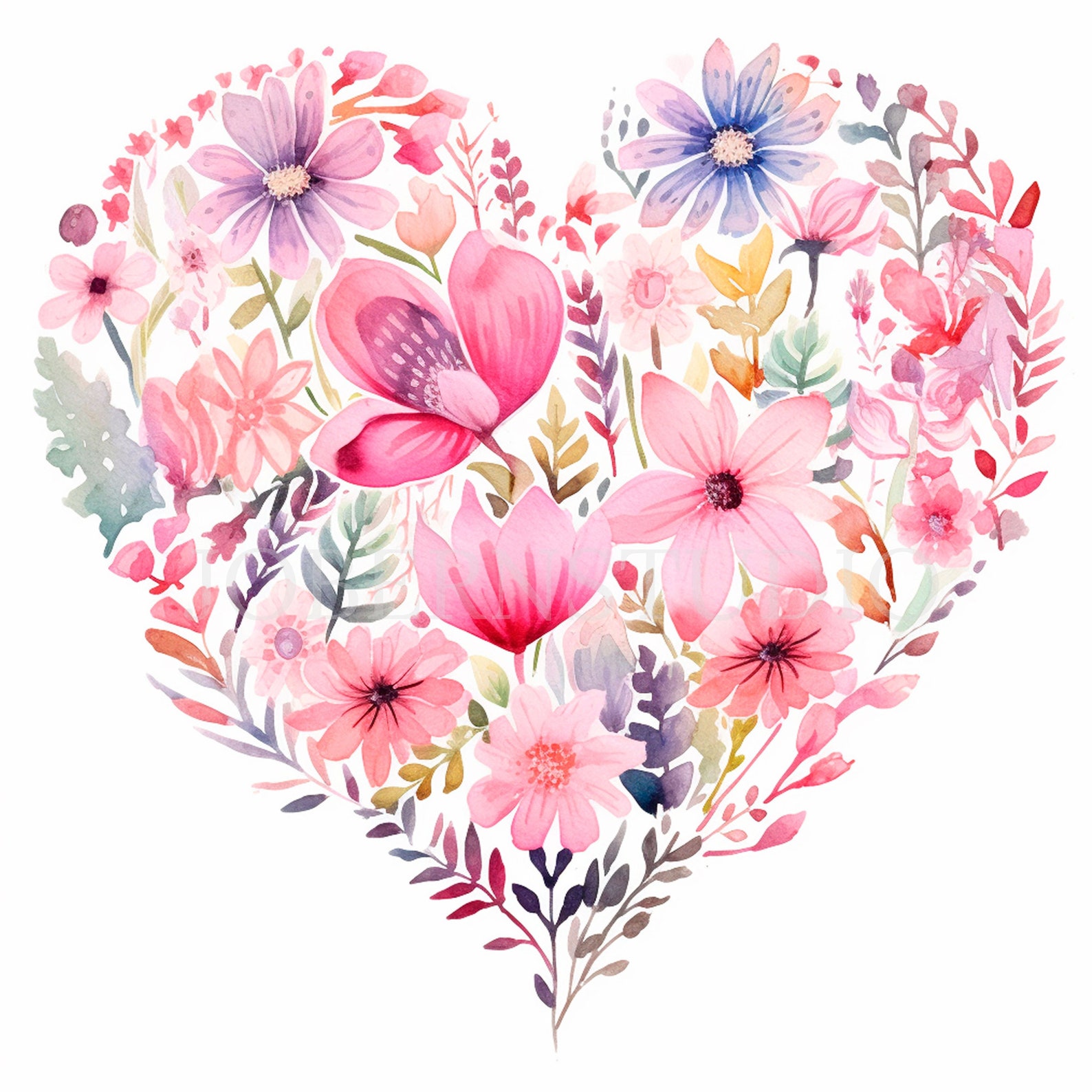 Flower Heart Clipart Bundle 12 High Quality PNG, Watercolor Garland ...