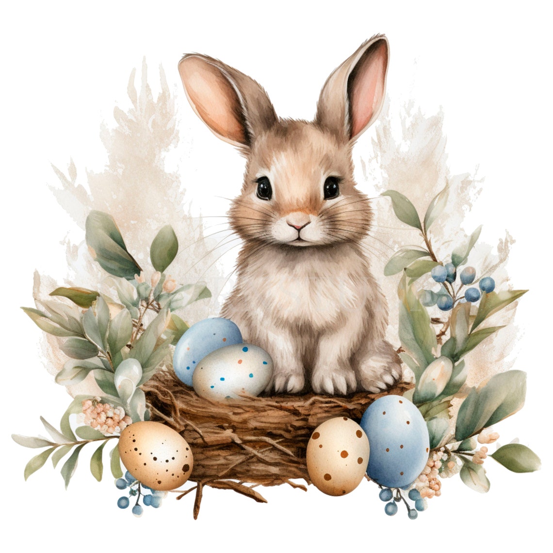 Easter Bunny Rustic Clipart PNG Bundle 15 High Quality JPG, Watercolor ...