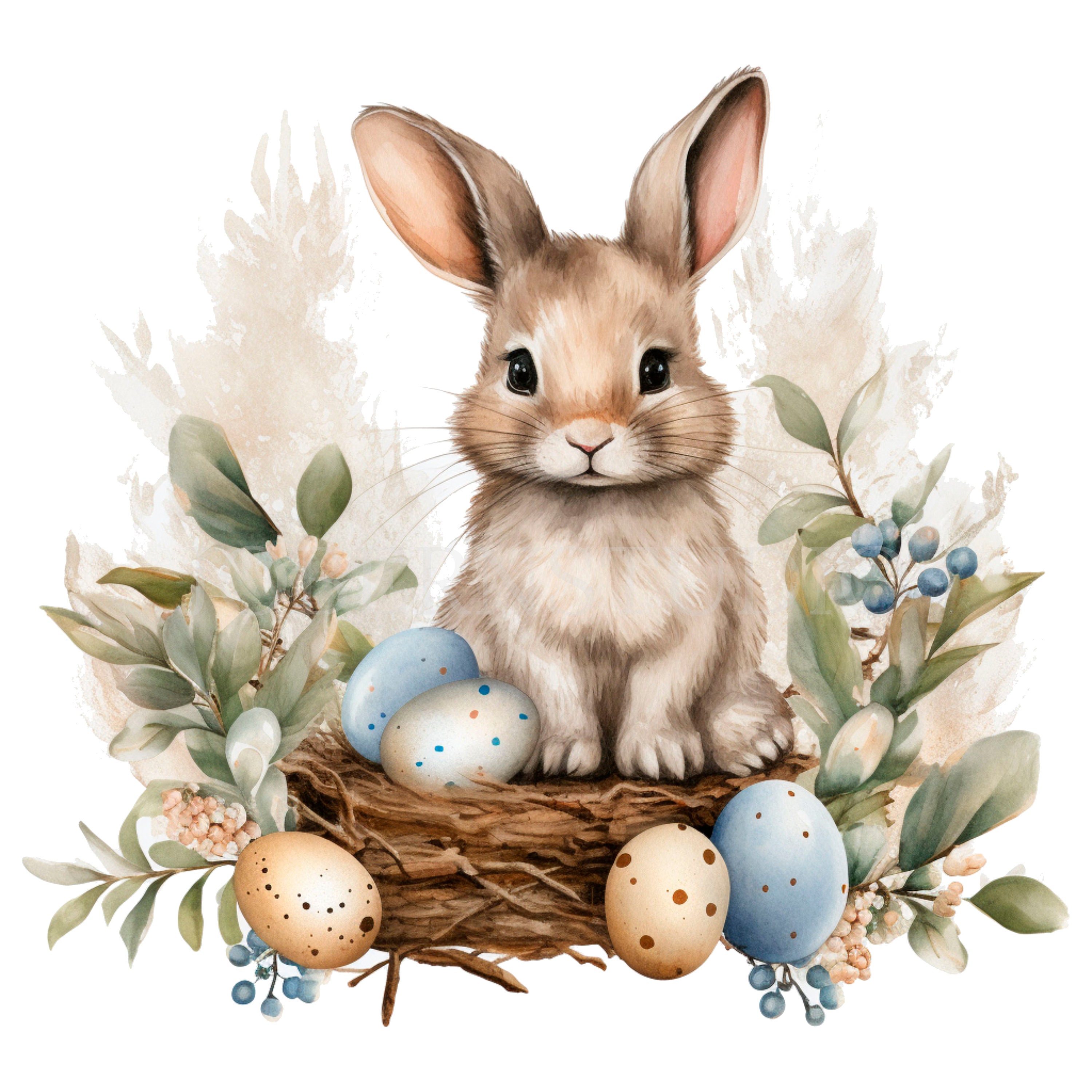 Easter Bunny Rustic Clipart PNG Bundle 15 High Quality JPG, Watercolor ...