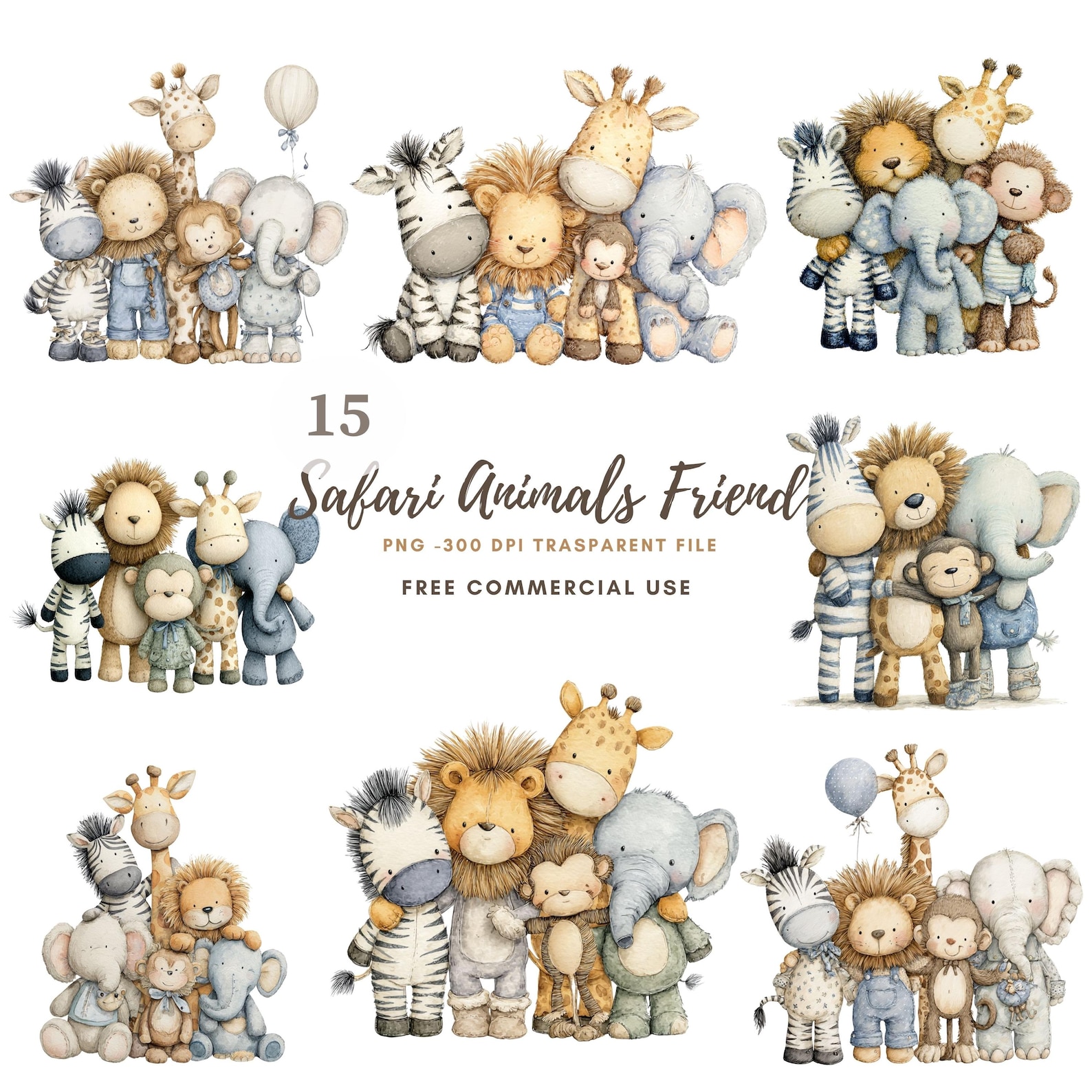 Safari Animal Friends Clipart Bundle 15 High Quality Png,watercolor ...