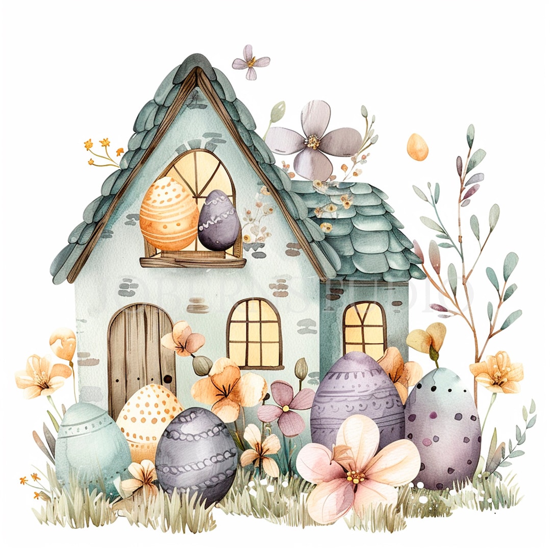 Easter House Clipart PNG Bundle 12 High Quality,watercolor Egg ...