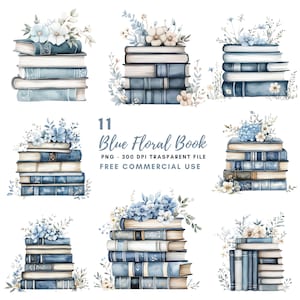 Floral Book Clipart Bundle 11 High Quality Png,watercolor Blue Books ...