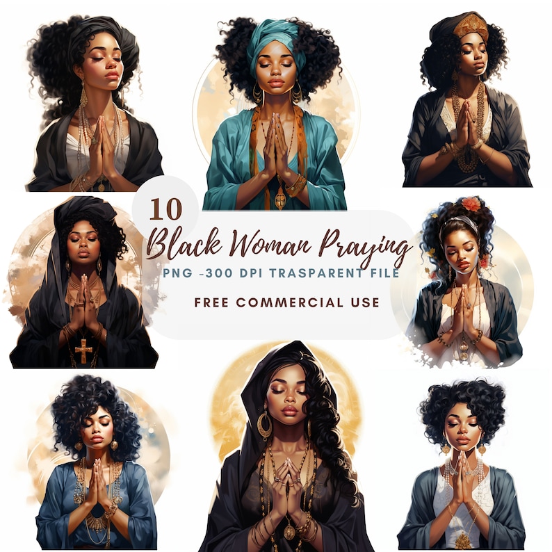 Black Woman Praying Clipart Png,bundle 10 High Quality Jpg,digital Download,card Making,digital ...